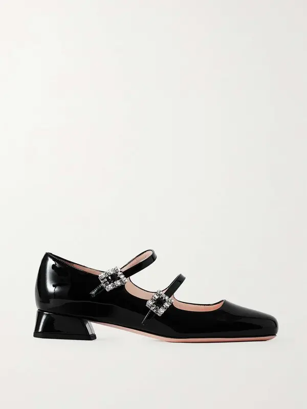 ROGER VIVIER Mini Très Vivier 25 Crystal-embellished Patent-leather Pumps - Black