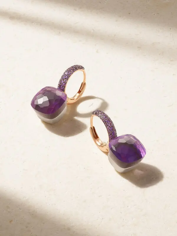 Pomellato Nudo Classic Rhodium-plated 18-karat Jade And Amethyst Earrings - Gold