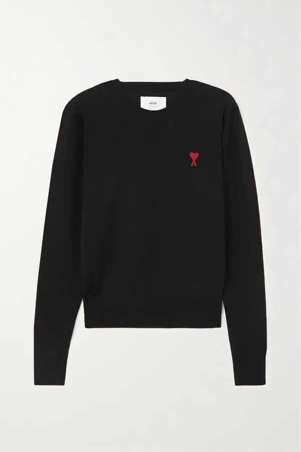 AMI Paris Net Sustain Adc Embroidered Merino Wool Sweater - Black