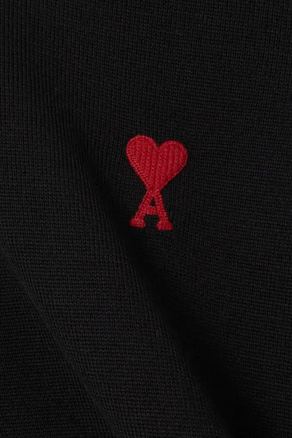 AMI Paris Net Sustain Adc Embroidered Merino Wool Sweater - Black