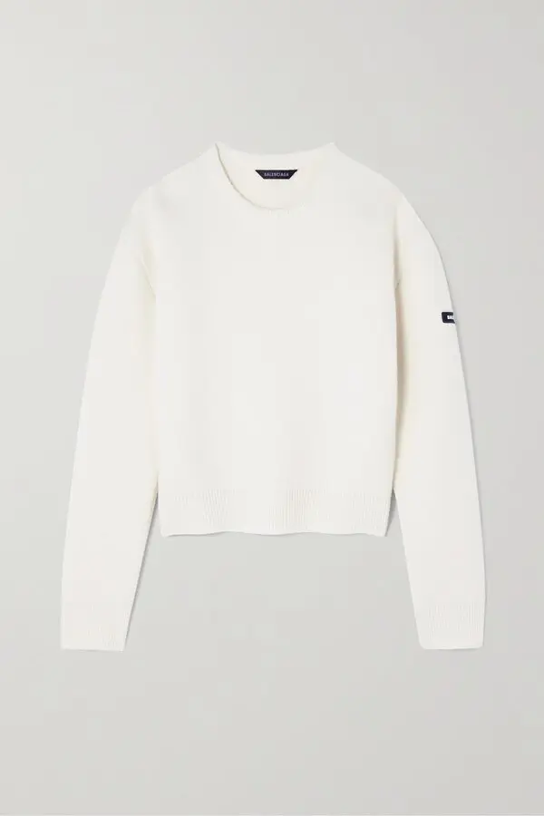 Balenciaga Appliquéd Wool Sweater - White