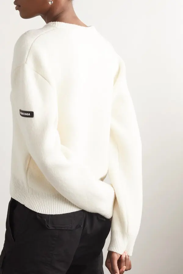 Balenciaga Appliquéd Wool Sweater - White