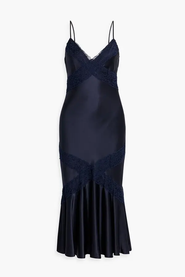 Cami Nyc Lace-trimmed Silk-satin Midi Slip Dress - Navy
