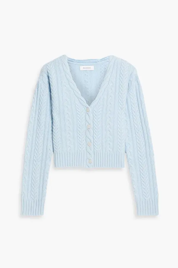 Naadam Cableknit Wool And Cashmereblend Cardigan - Light Blue
