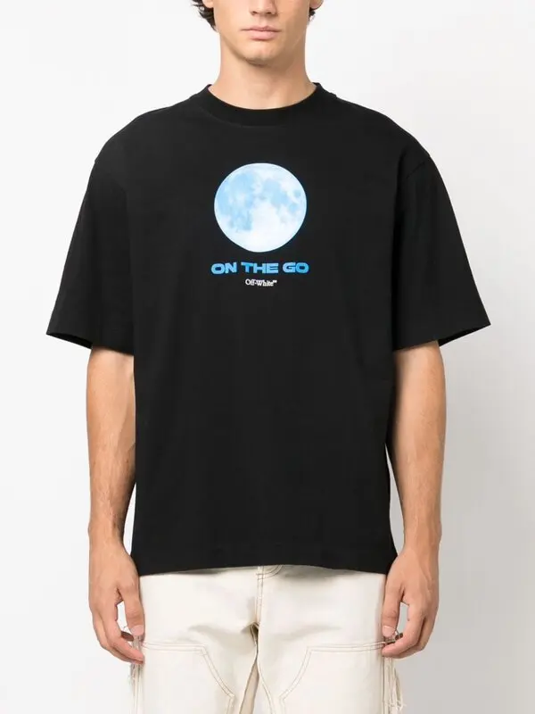 Off-White Moon-print Cotton T-shirt - Black