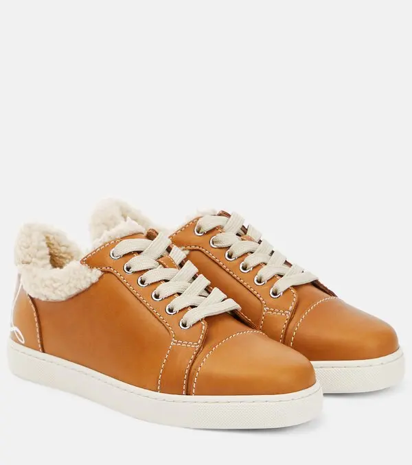 CHRISTIAN LOUBOUTIN Vierissima Shearling-trimmed Sneakers - Brown