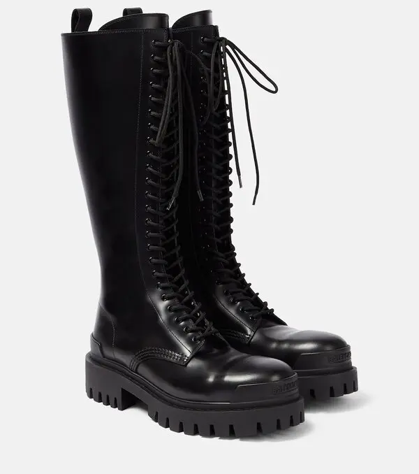 Balenciaga Leather Lace-up Boots - Black