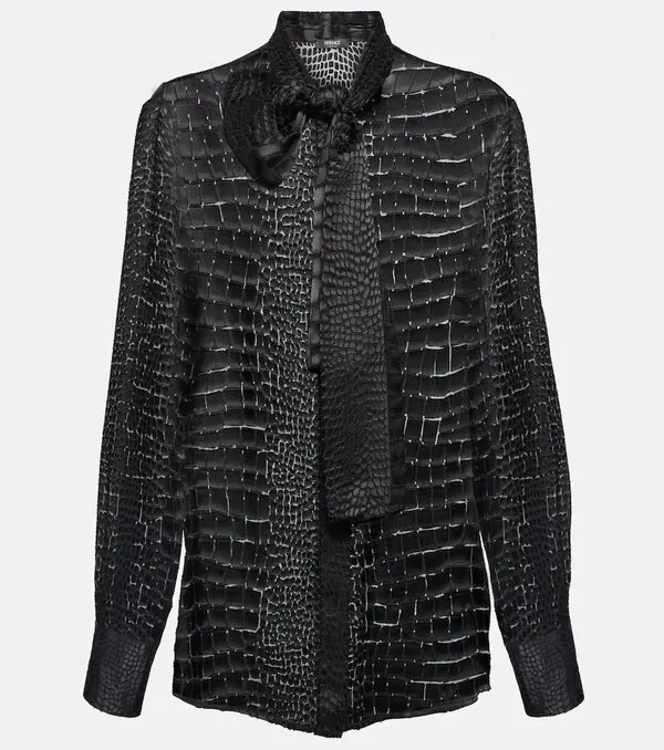Versace Tie-neck Devoré Shirt - Black
