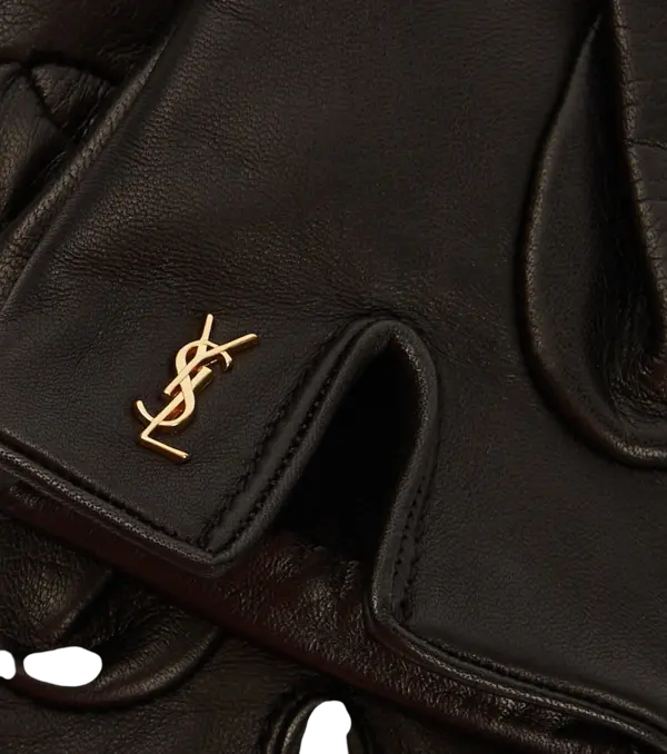 Saint Laurent Cassandre Leather Gloves - Black