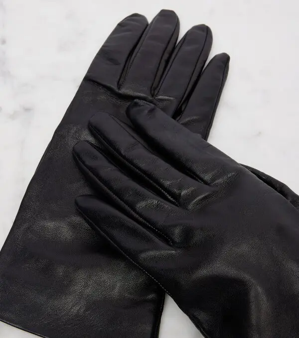 Saint Laurent Cassandre Leather Gloves - Black