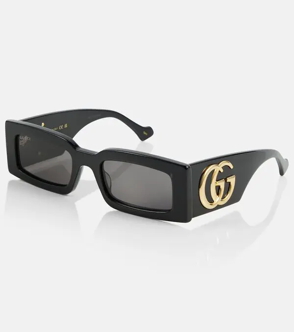 Gucci Double G Rectangular Sunglasses - Black | Editorialist display picture 3