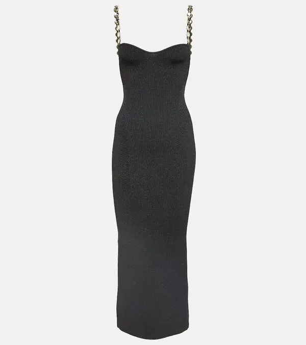 Galvan Globe Chain Wave Ribbed-knit Midi Dress - Black