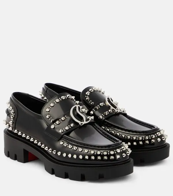 CHRISTIAN LOUBOUTIN Cl Moc Lug Spikes Leather Loafers - Black