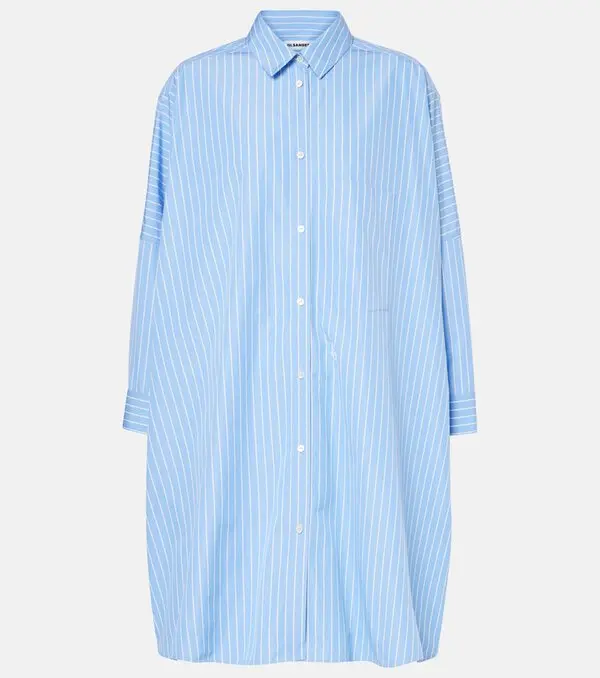 JIL SANDER Striped Cotton Poplin Shirt - Blue