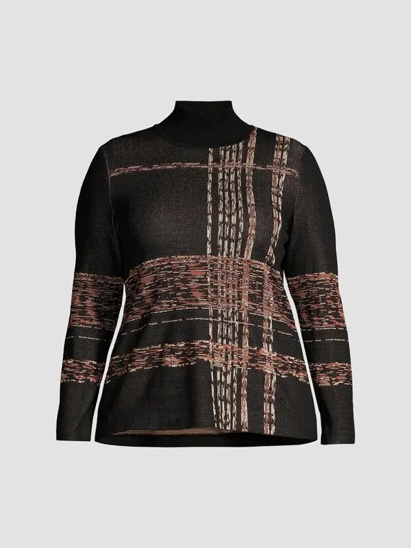 Ming Wang Plaid Jacquard Knit Turtleneck Tunic