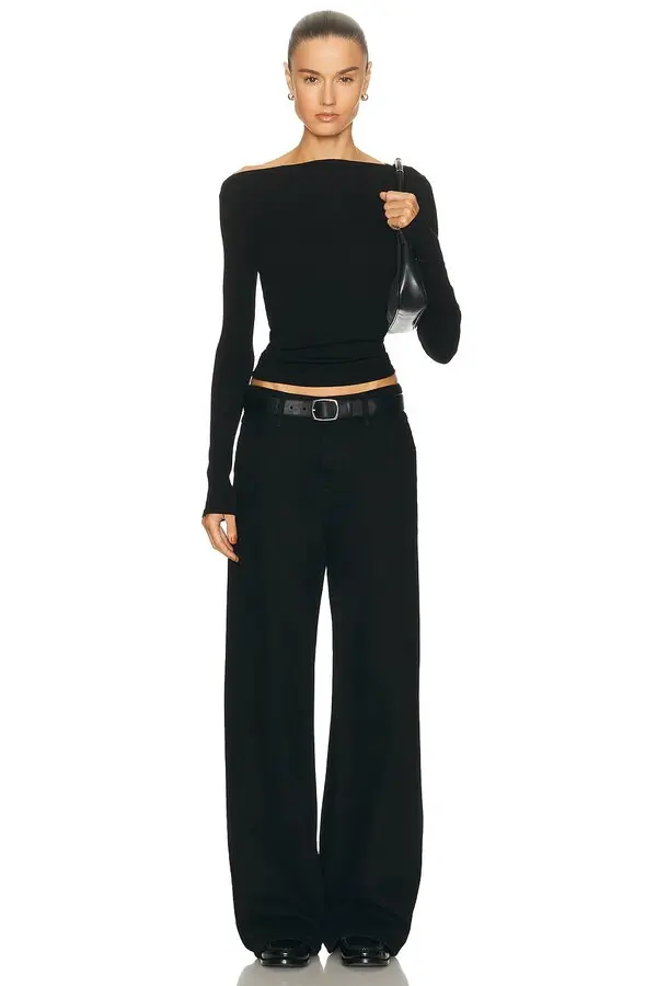 Enza Costa Silk Knit Boatneck Top - Black