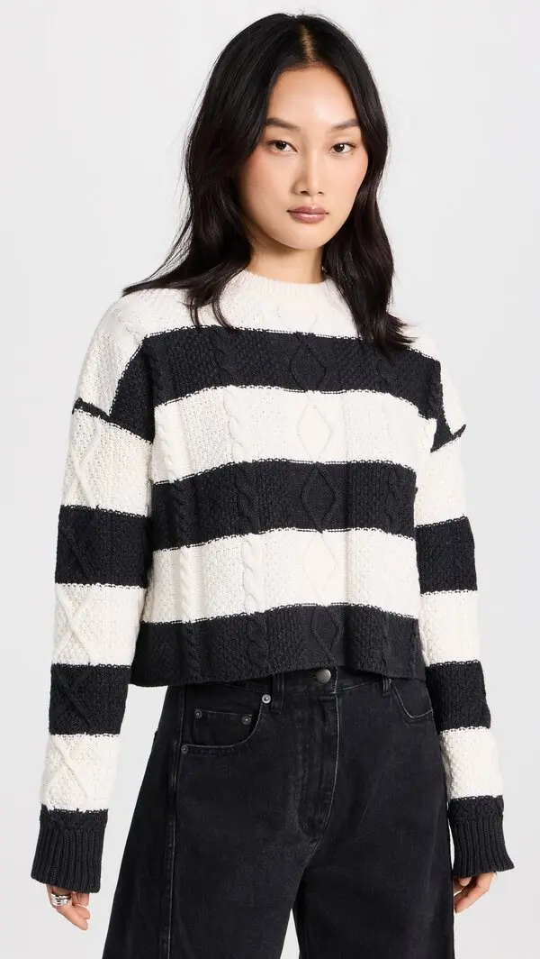 ASKK NY Cable Cropped Crew Sweater