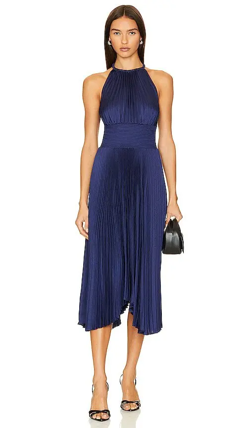 strapless open back dress Halter Neck Pleated Midi Dress Women Belt Casual Elegant Beach Vacatio main image 0
