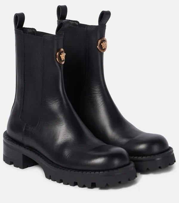 Versace Medusa Leather Chelsea Boots - Black