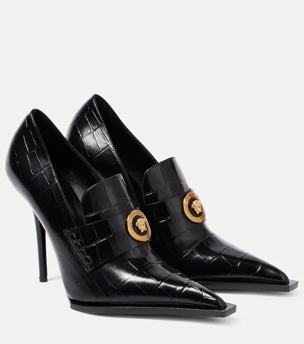 Versace Croc-effect Patent Leather Pumps - Black