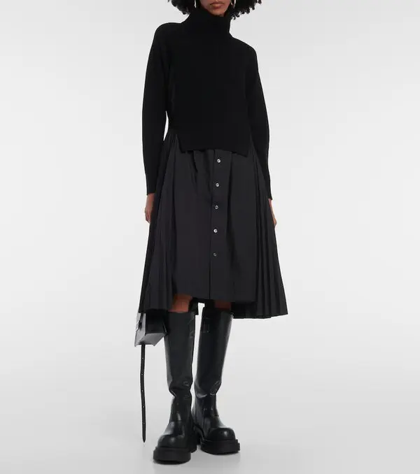 Sacai Turtleneck Midi Dress - Black