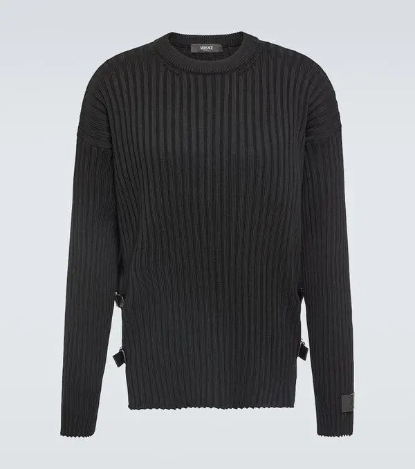 Versace Leather-trimmed Knit Wool Sweater