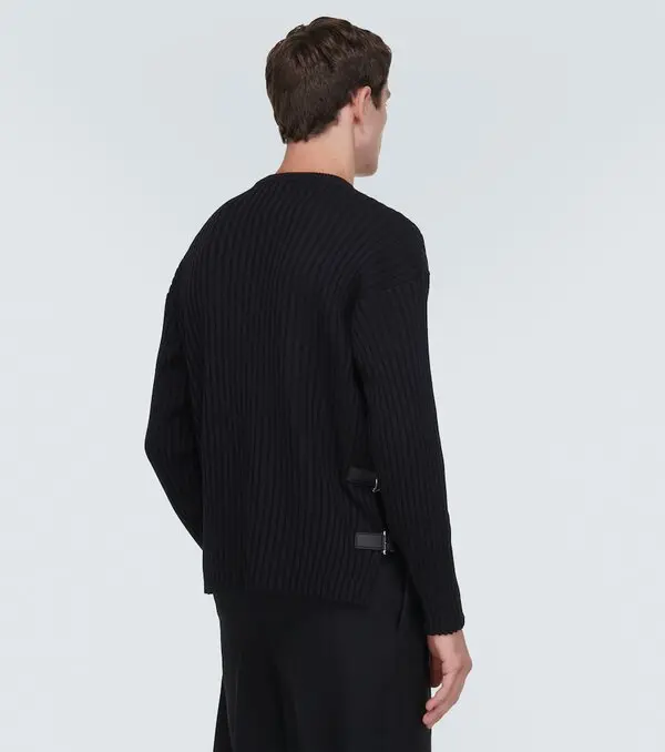 Versace Leather-trimmed Knit Wool Sweater