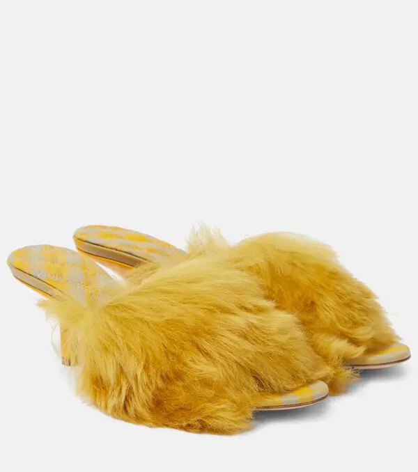 Burberry Jackie Shearling And Leather Mules - Yellow