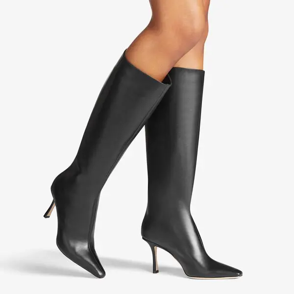 JIMMY CHOO Agathe 85 Calf Leather Knee-high Boots - Black