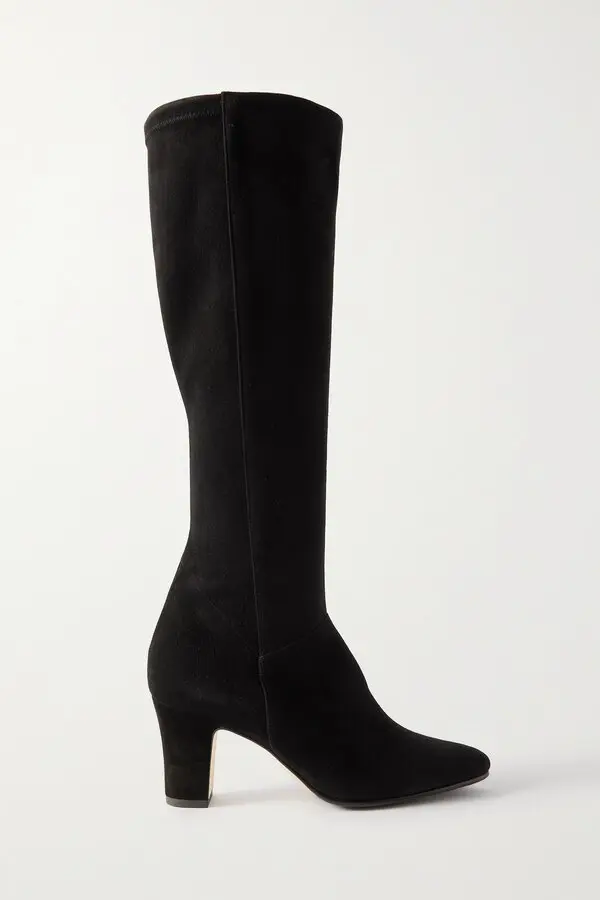 Manolo Blahnik Pitana 70 Suede Knee Boots - Black