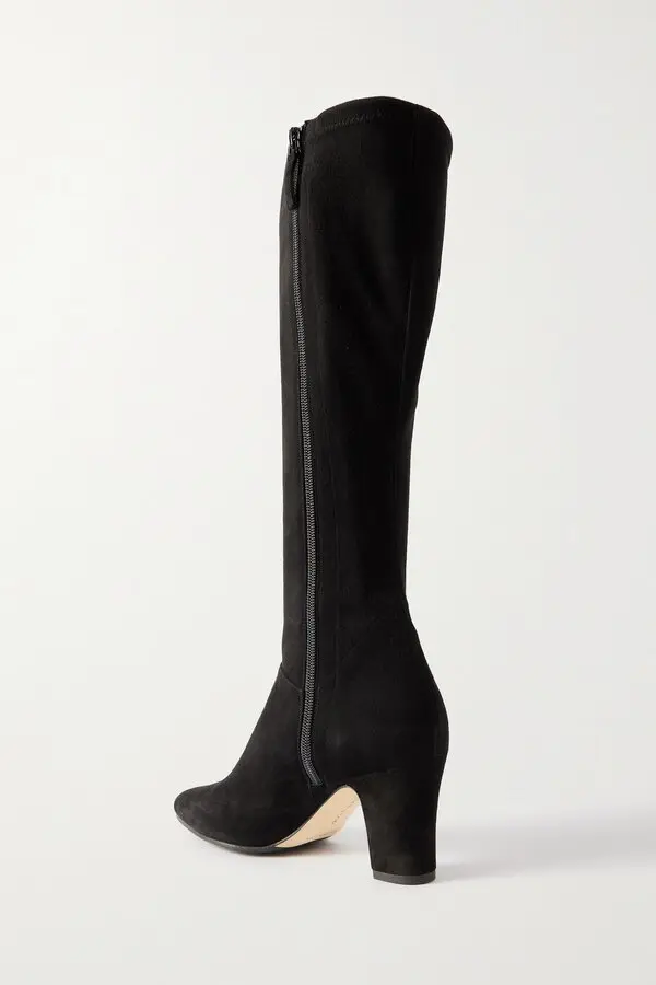 Manolo Blahnik Pitana 70 Suede Knee Boots - Black
