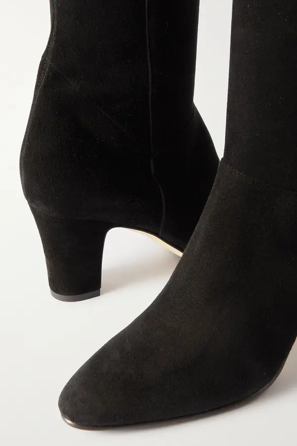 Manolo Blahnik Pitana 70 Suede Knee Boots - Black