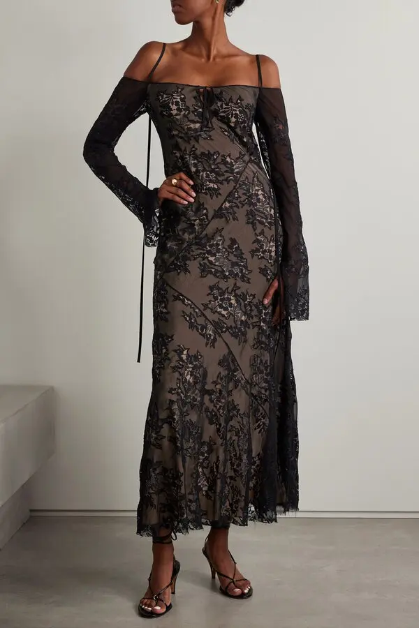 Jason Wu Cold-Shoulder Silk-Blend Lace Maxi Dress In Black - 70% Off |  Editorialist