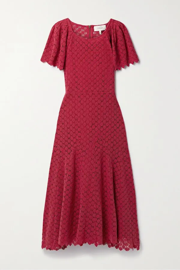 The Great. The Harmony Cotton-Guipure Lace Midi Dress In Red - 60% Off |  Editorialist