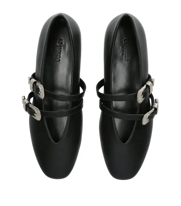 Le Monde Beryl Leather Buckle Claudia Ballet Flats - Black