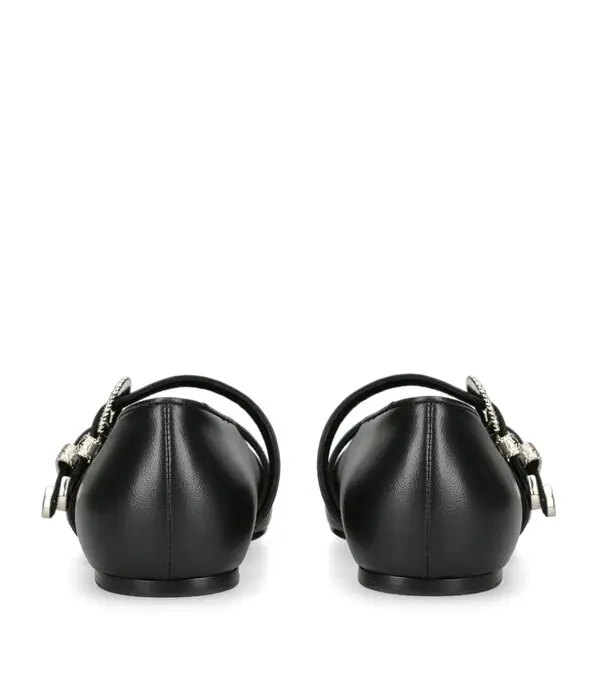 Le Monde Beryl Leather Buckle Claudia Ballet Flats - Black