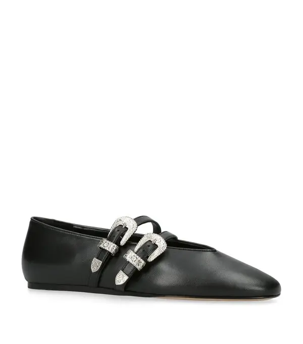 Le Monde Beryl Leather Buckle Claudia Ballet Flats - Black