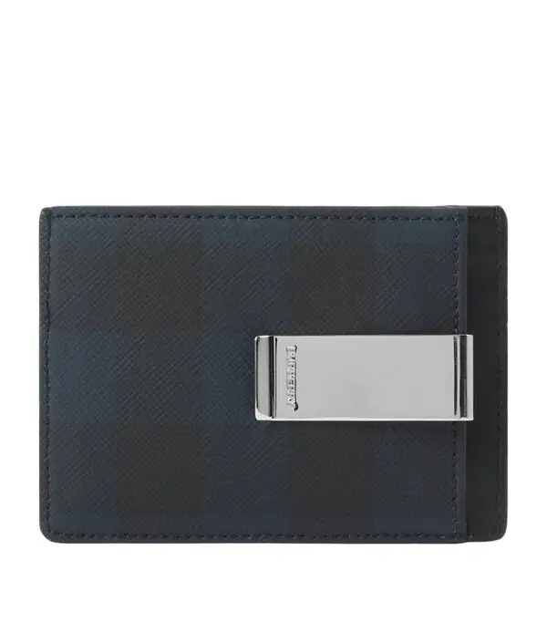Burberry Check Money Clip Card Holder - Blue | Editorialist