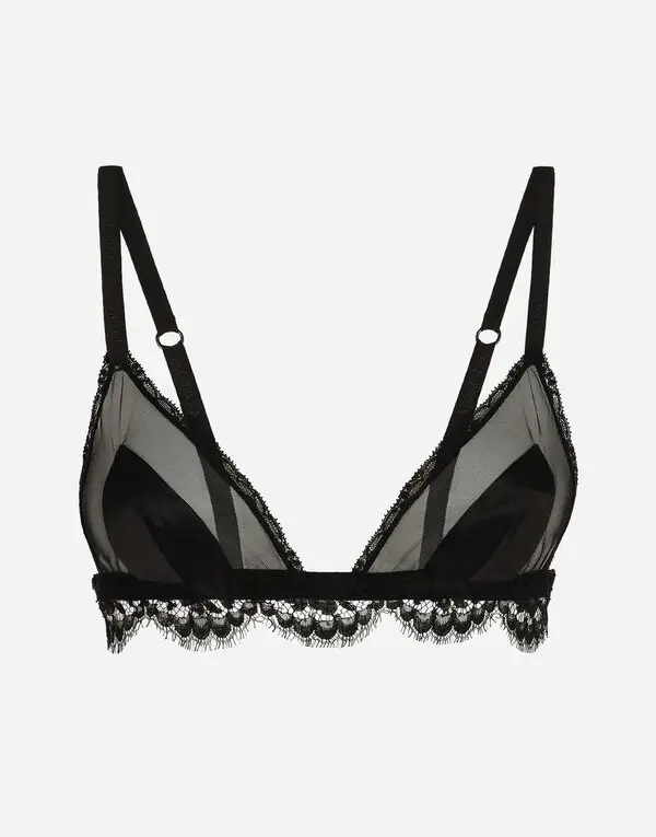 Dolce & Gabbana Satin, Lace And Tulle Soft-cup Triangle Bra - Black
