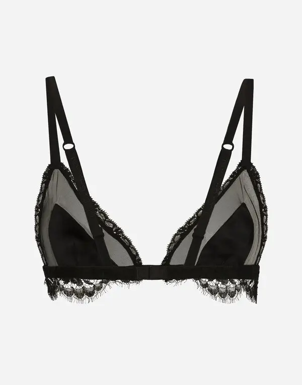 Dolce & Gabbana Satin, Lace And Tulle Soft-cup Triangle Bra - Black