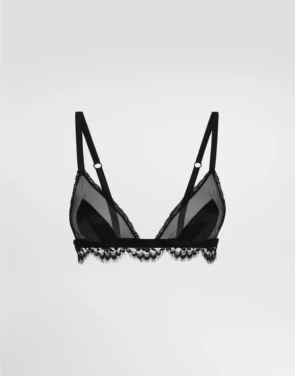 Dolce & Gabbana Satin, Lace And Tulle Soft-cup Triangle Bra - Black