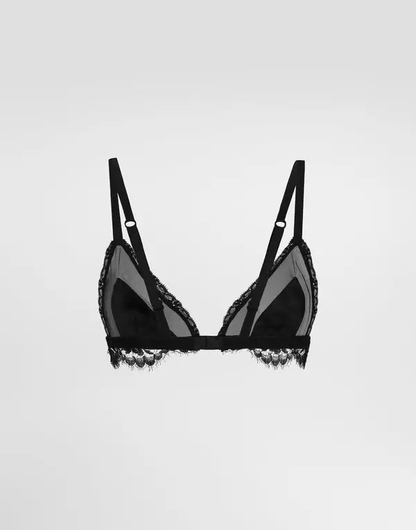 Dolce & Gabbana Satin, Lace And Tulle Soft-cup Triangle Bra - Black