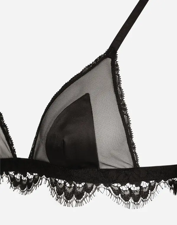 Dolce & Gabbana Satin, Lace And Tulle Soft-cup Triangle Bra - Black