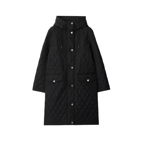 Burberry Quilted Nylon Hooded Coat - Black
