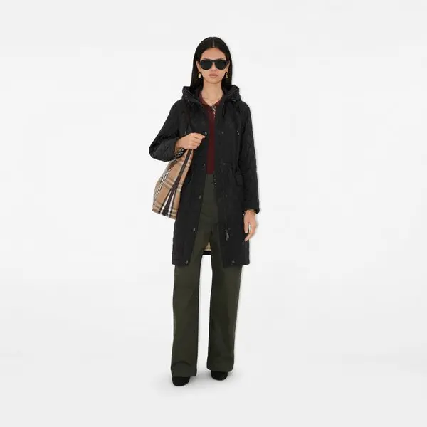 Burberry Quilted Nylon Hooded Coat - Black