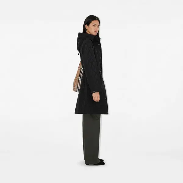 Burberry Quilted Nylon Hooded Coat - Black