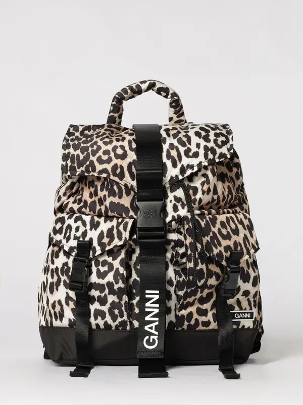 GANNI Printed Backpack - Brown