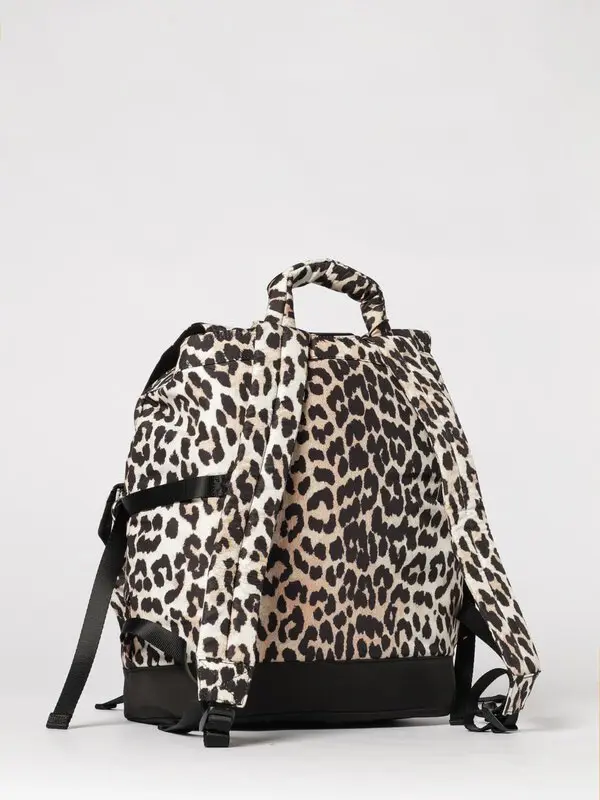 Buy GANNI Recycled Nylon Backpack With Animal Print - Brown  display picture 2