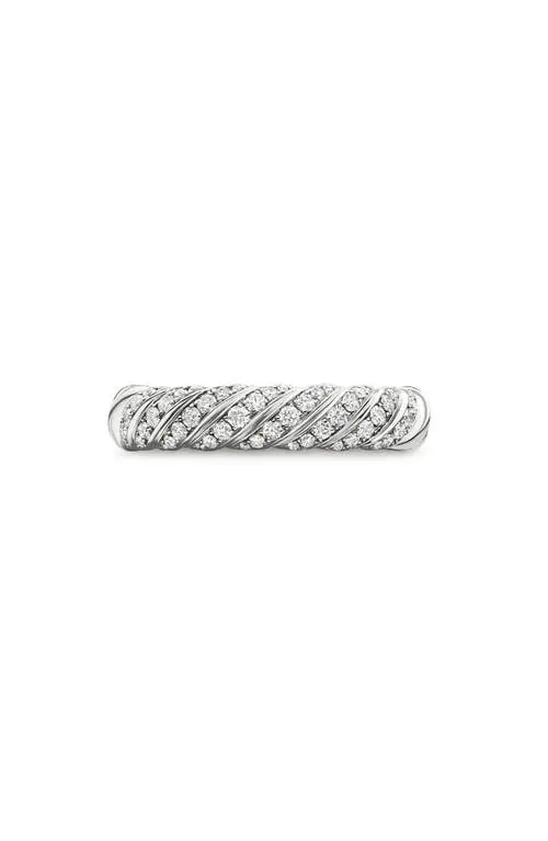 David Yurman Sculpted Cable Pavé Diamond Band Ring - 18k White Gold/diamond