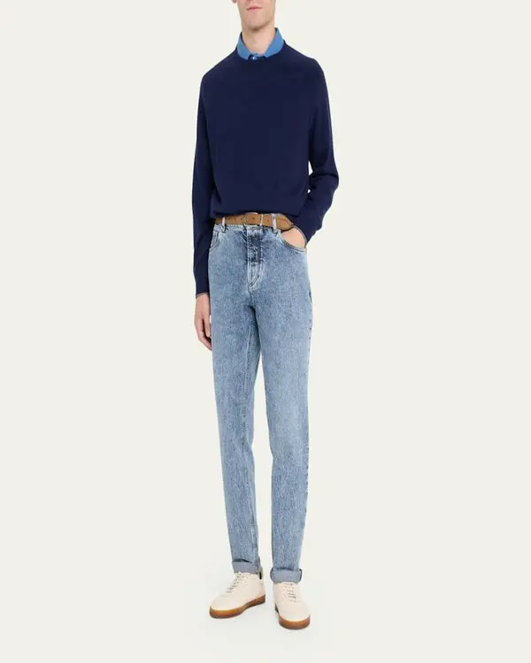 Brunello Cucinelli Cashmere Raglan Crewneck Sweater - Navy
